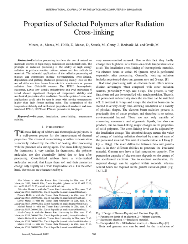 (PDF) Properties of Selected Polymers after Radiation Cross-linking