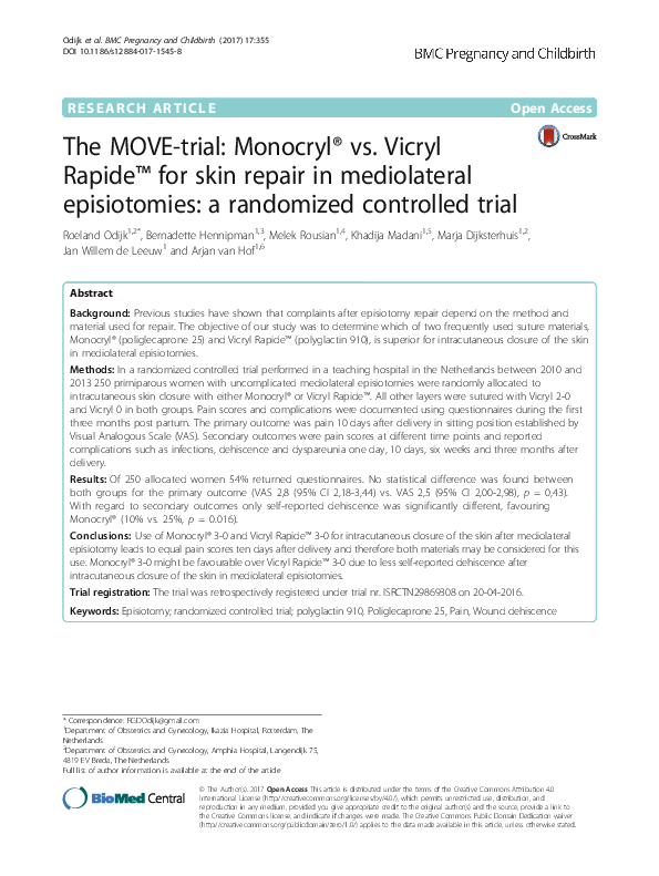 (PDF) The MOVE-trial: Monocryl® vs. Vicryl Rapide™ for skin repair in ...