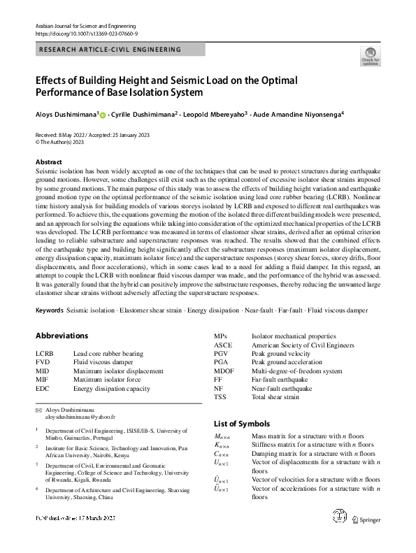 (PDF) Effects of Building Height and Seismic Load on the Optimal Performance of Base Isolation ...