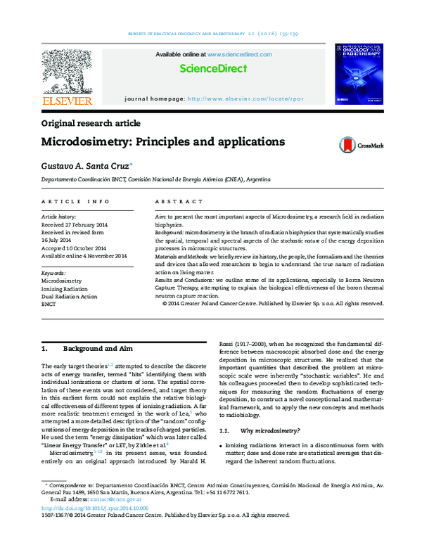 (PDF) Microdosimetry: Principles and applications