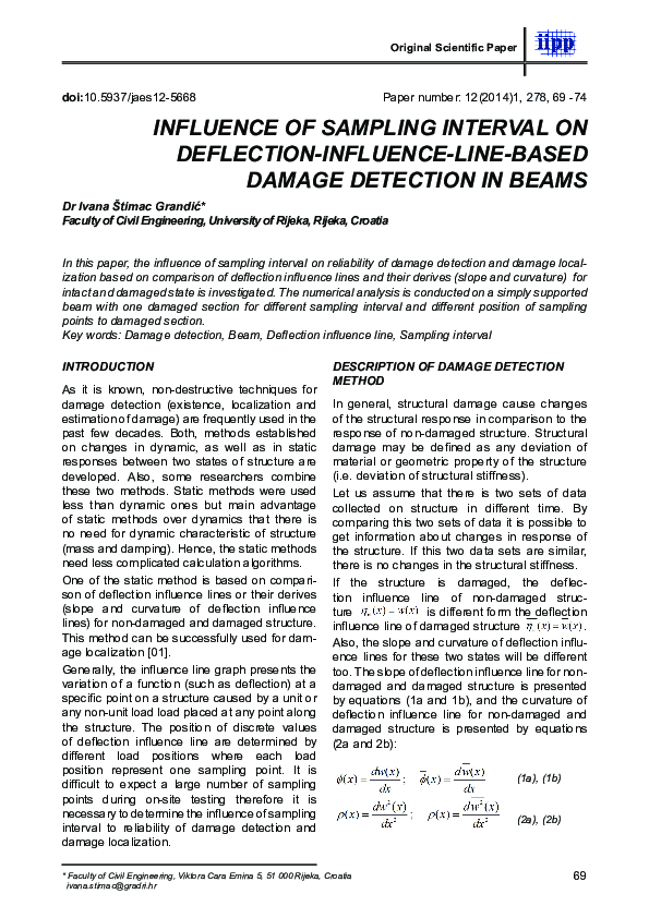 (PDF) Influence of sampling interval on deflection-influence-line-based damage detection in beams