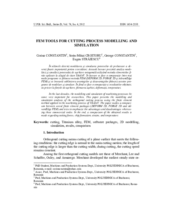 Pdf Fem Tools For Cutting Process Modelling And Simulation