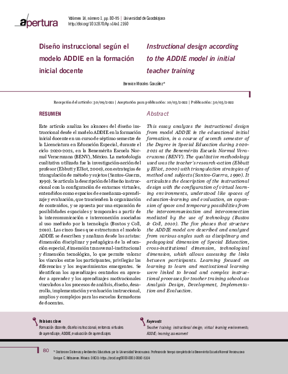 (PDF) Instructional design according to the ADDIE model in initial ...