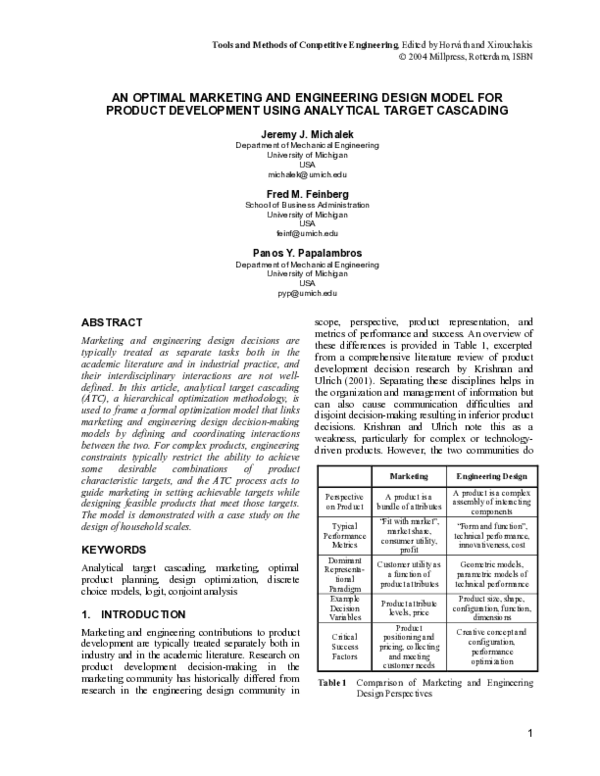 (PDF) 2004) “An optimal marketing and engineering design model for ...
