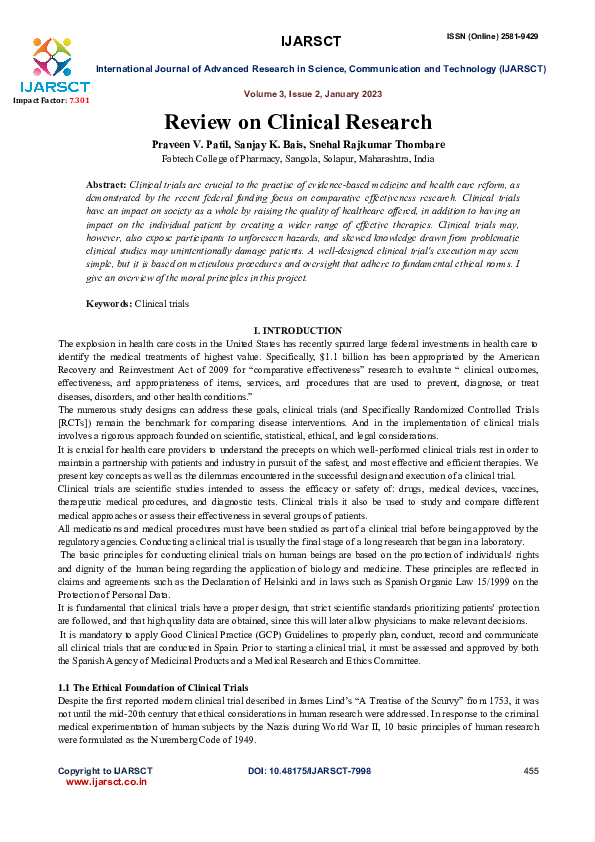 (PDF) Review on Clinical Research