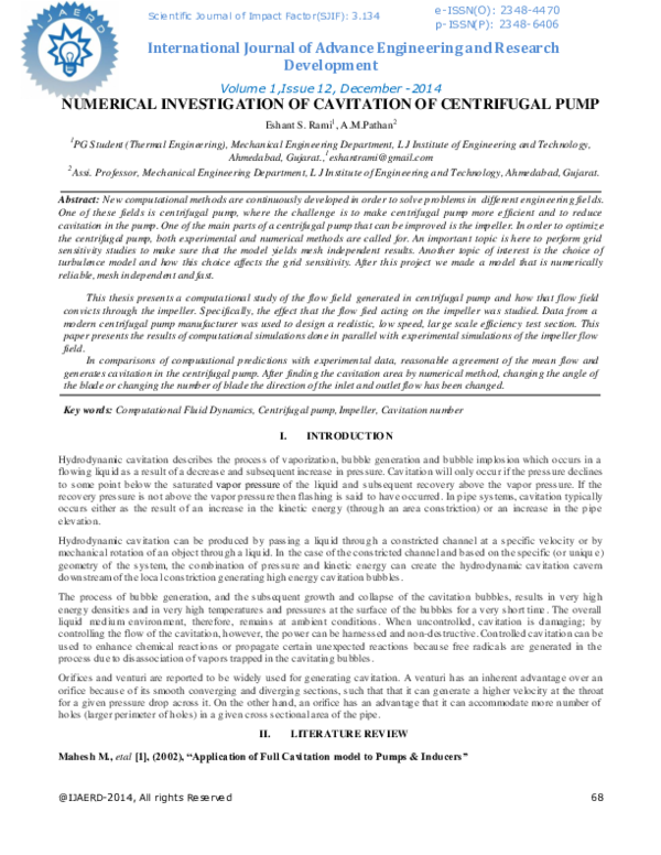 (PDF) NUMERICAL INVESTIGATION OF CAVITATION OF CENTRIFUGAL PUMP
