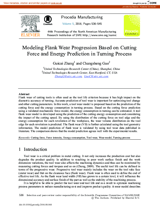 (PDF) Modeling Flank Wear Progression Based on Cutting Force and Energy Prediction in Turning ...