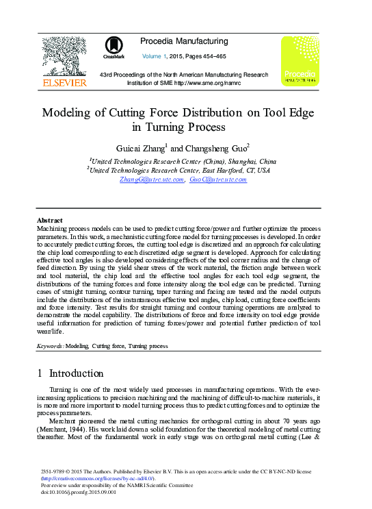 (PDF) Modeling of Cutting Force Distribution on Tool Edge in Turning Process