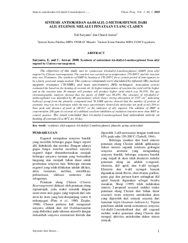 (PDF) Sintesis Antioksidan 4,6-DIALIL-2-METOKSIFENOL Dari Alil Eugenol ...
