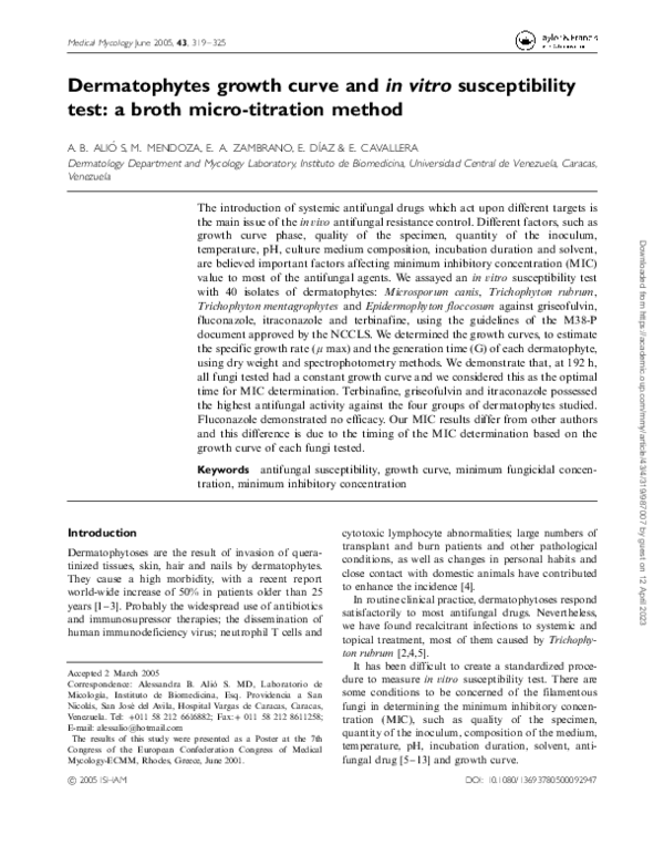 (PDF) Dermatophytes growth curve andin vitrosusceptibility test: a ...