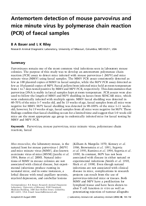 (PDF) Antemortem detection of mouse parvovirus and mice minute virus by ...