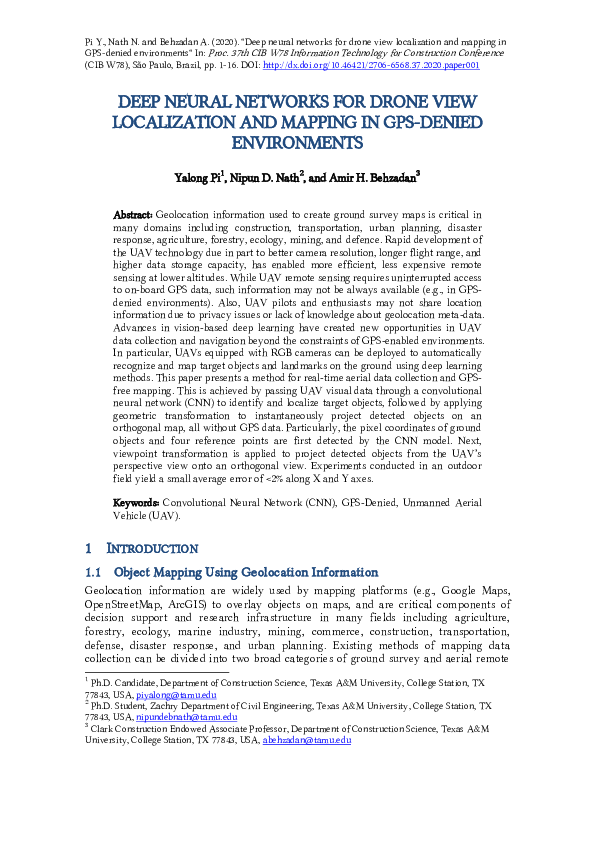 Pdf Deep Neural Networks For Drone View Localization And Mapping In Gps Denied Environments