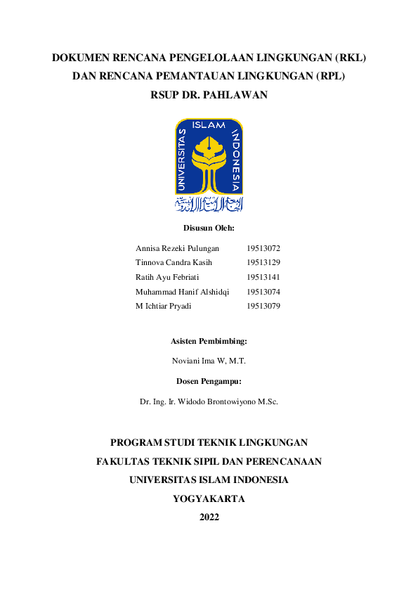 (PDF) DOKUMEN RENCANA PENGELOLAAN LINGKUNGAN (RKL) DAN RENCANA PEMANTAUAN LINGKUNGAN (RPL) RSUP ...
