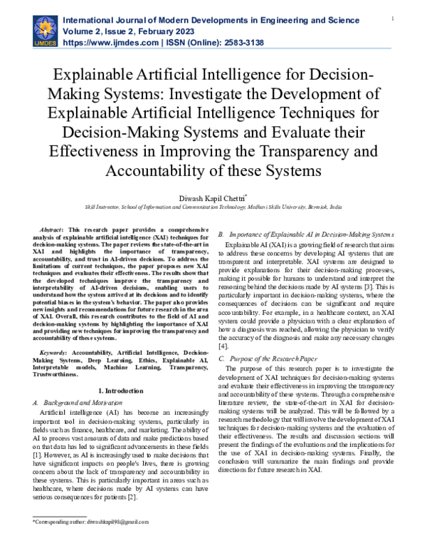 (PDF) Explainable Artificial Intelligencefor Decision-Making Systems: Investigate the ...