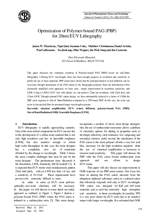 (PDF) Optimization of Polymer-bound PAG (PBP) for 20nm EUV Lithography