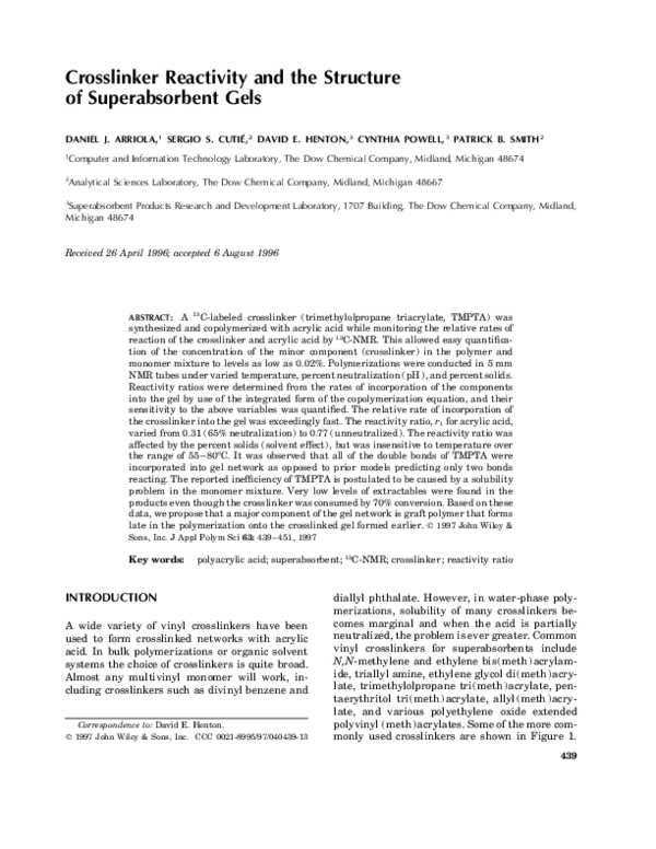 (PDF) Crosslinker reactivity and the structure of superabsorbent gels