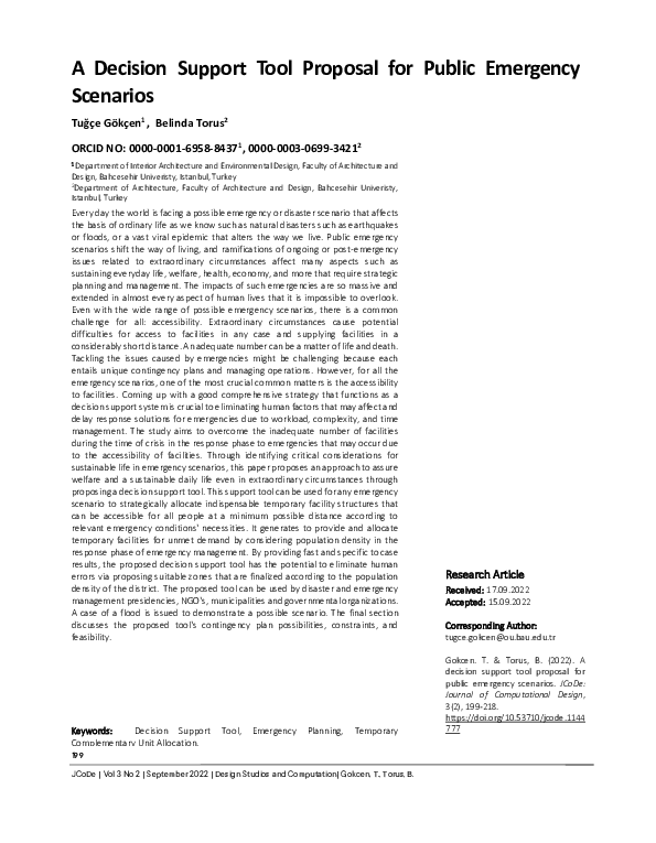 (PDF) A Decision Support Tool Proposal for Public Emergency Scenarios