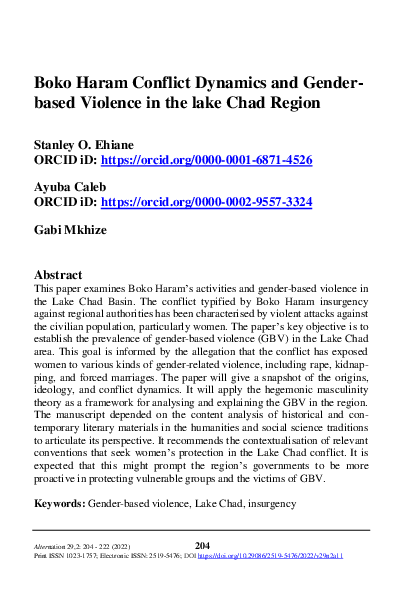 (PDF) Boko Haram Conflict Dynamics and Gender based Violence in the lake Chad Region