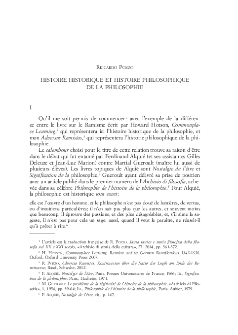 (PDF) Histoire historique et histoire philosophique de la philosophie