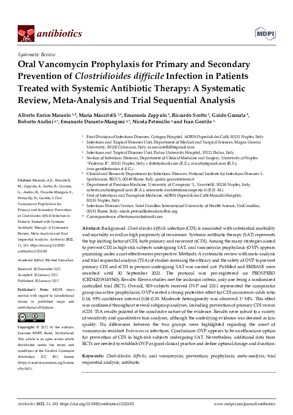 (PDF) Oral Vancomycin Prophylaxis for Primary and Secondary Prevention ...