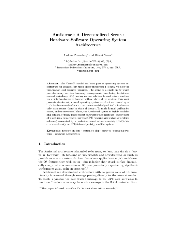 (PDF) Antikernel: A Decentralized Secure Hardware-Software Operating System Architecture
