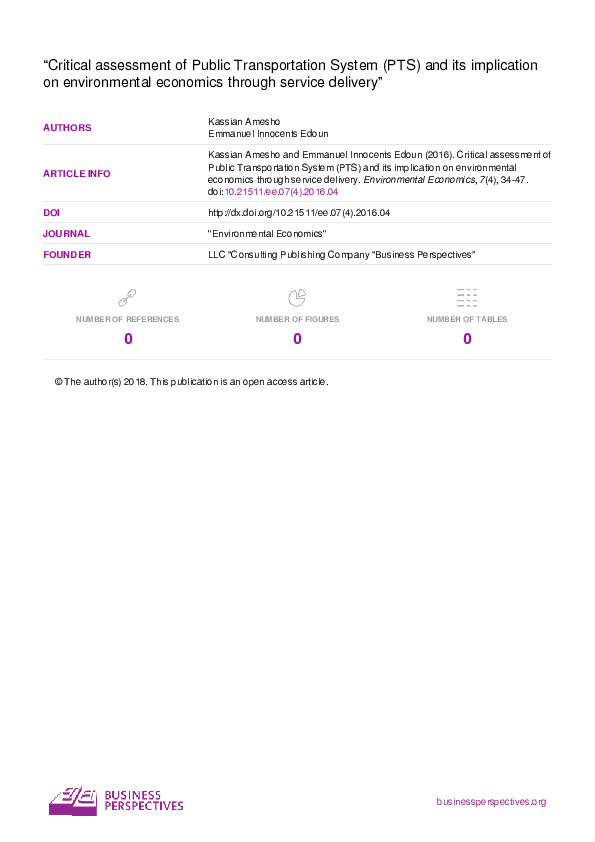 (PDF) Critical assessment of Public Transportation System (PTS) and its ...