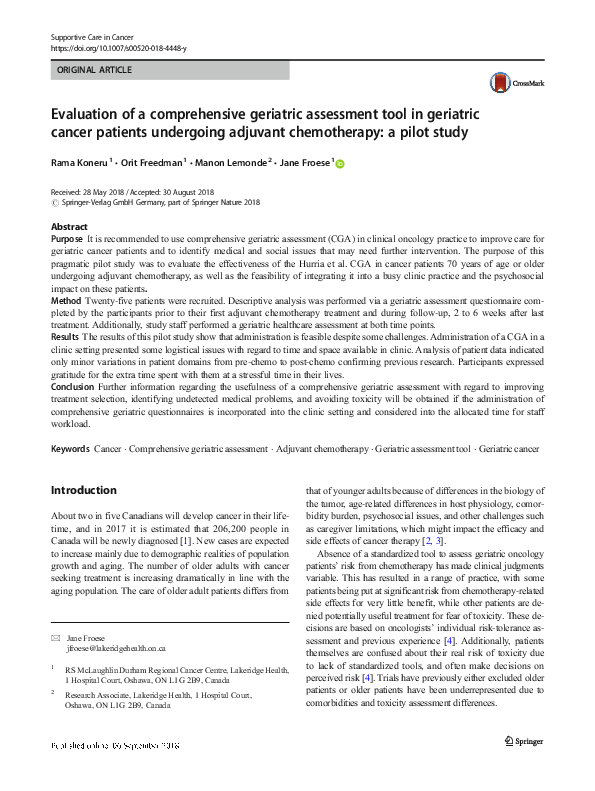 (PDF) Evaluation of a comprehensive geriatric assessment tool in ...