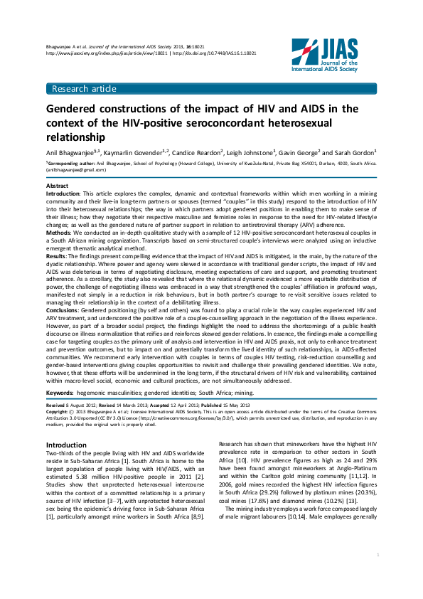 (PDF) Gendered constructions of the impact of HIV and AIDS in the ...