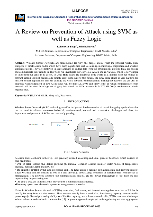 Pdf A Review On Prevention Of Attack Using Svm As Well As Fuzzy Logic