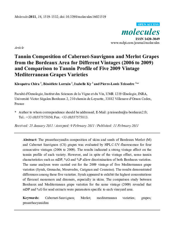 (PDF) Tannin Composition of Cabernet-Sauvignon and Merlot Grapes from ...