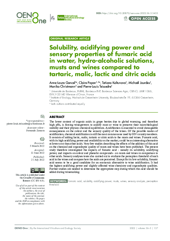 (PDF) Solubility, acidifying power and sensory properties of fumaric ...