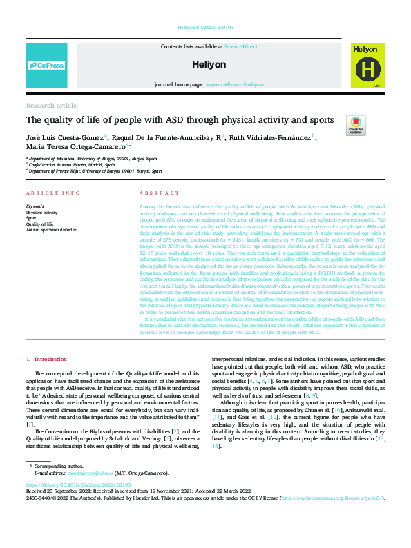 (PDF) The quality of life of people with ASD through physical activity ...