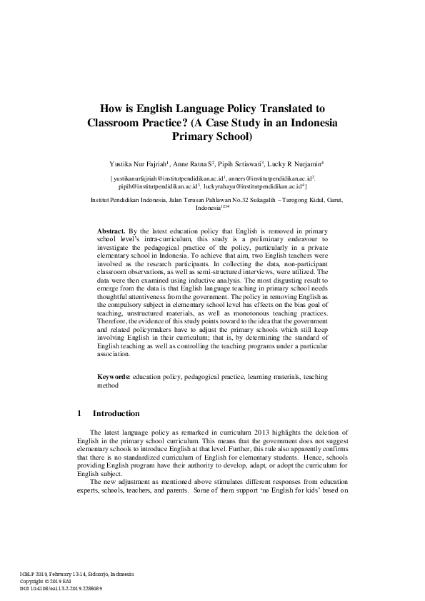 (PDF) How is English Language Policy Translated to Classroom Practice ...