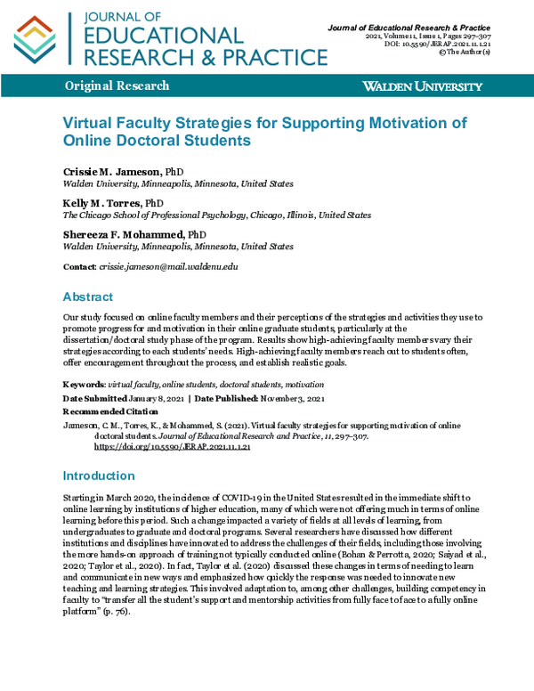 (PDF) Virtual Faculty Strategies for Supporting Motivation of Online ...