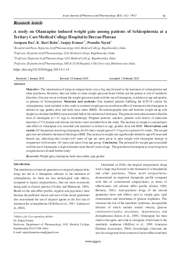 (PDF) A study on Olanzapine induced weight gain among patients of ...