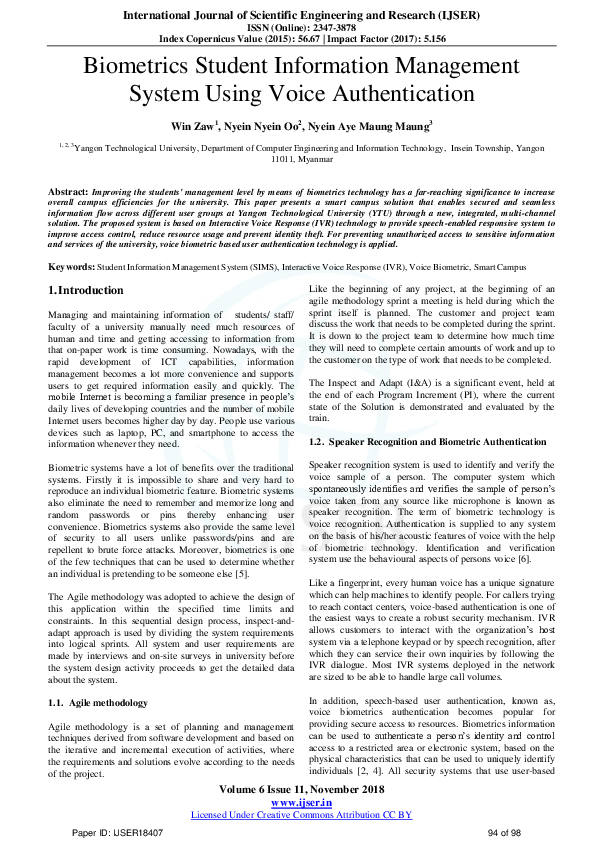 (PDF) Biometrics Student Information Management System Using Voice Authentication