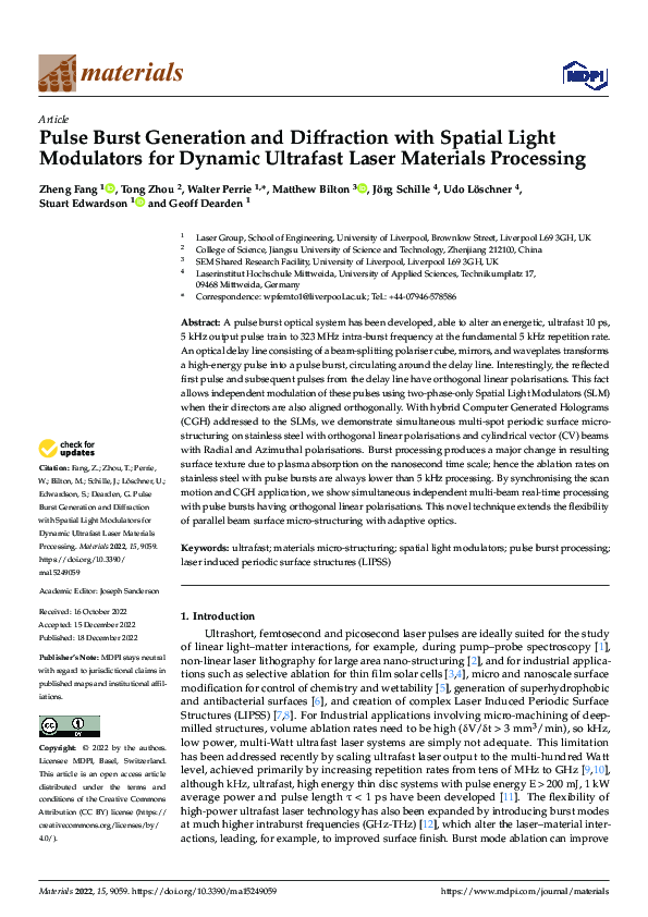 Pdf Pulse Burst Generation And Diffraction With Spatial Light Modulators For Dynamic Ultrafast
