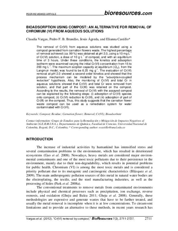 (PDF) Bioadsorption Using Compost: An Alternative for Removal of ...