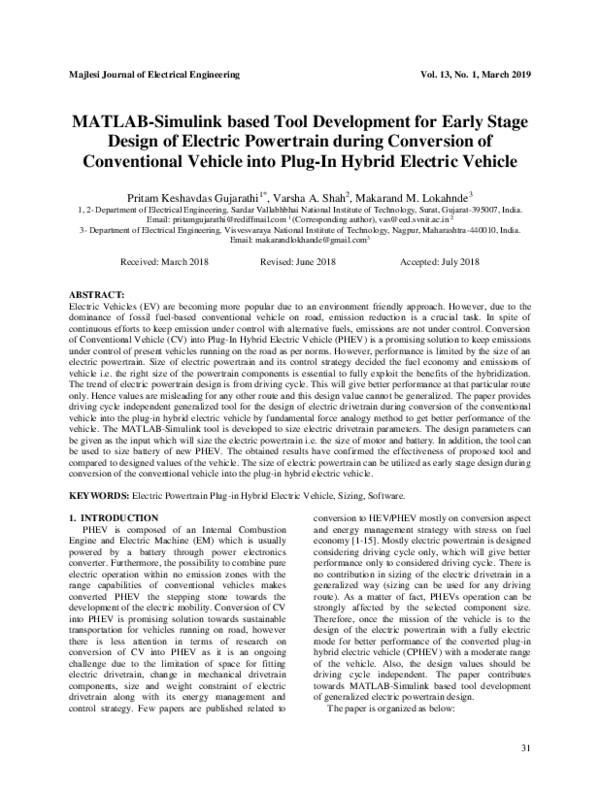Pdf Matlab Simulink Based Tool Development For Early Stage Design Of