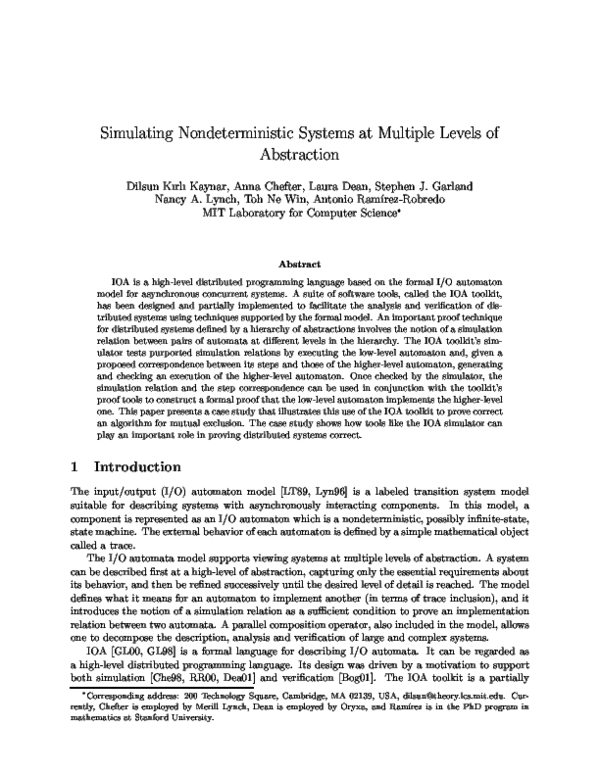 Pdf Simulating Nondeterministic Systems At Multiple Levels Of Abstraction Dilsun Kaynar