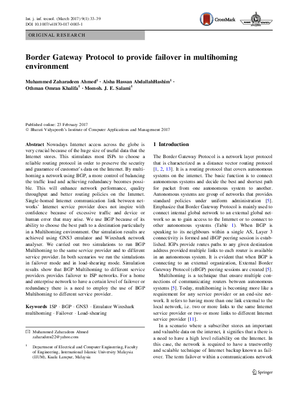 Pdf Border Gateway Protocol To Provide Failover In Multihoming Environment