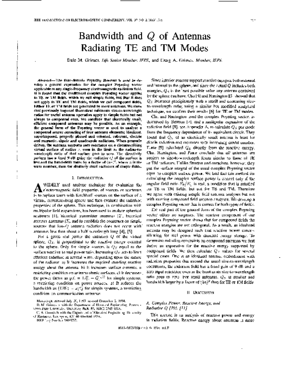 (PDF) Bandwidth and Q of antennas radiating TE and TM modes
