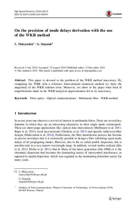 (PDF) On the precision of mode delays derivation with the use of the ...