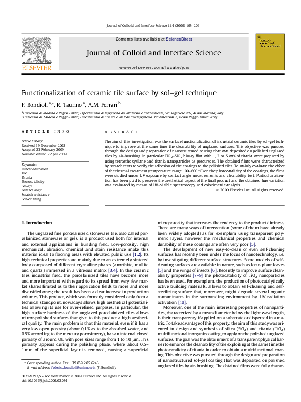(PDF) Functionalization of ceramic tile surface by sol–gel technique
