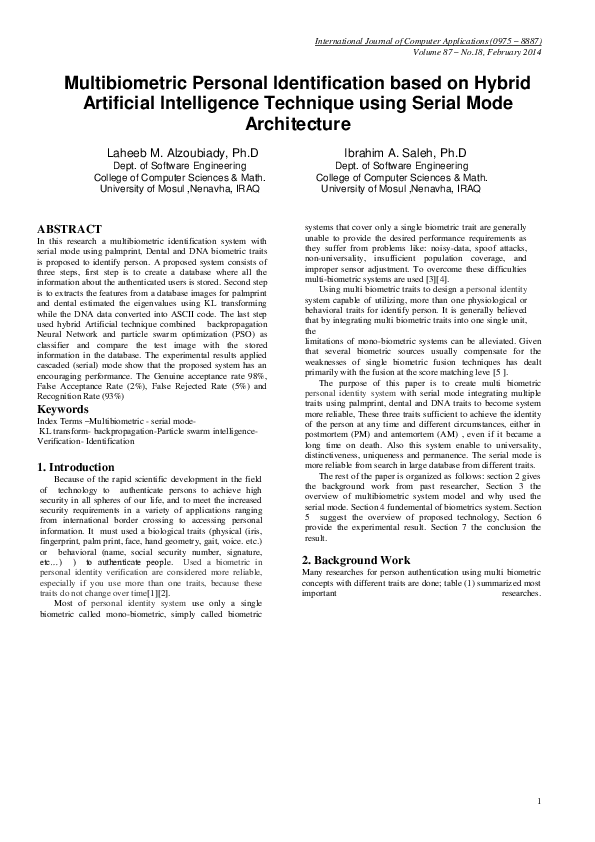 (PDF) Multibiometric Personal Identification based on Hybrid Artificial Intelligence Technique ...