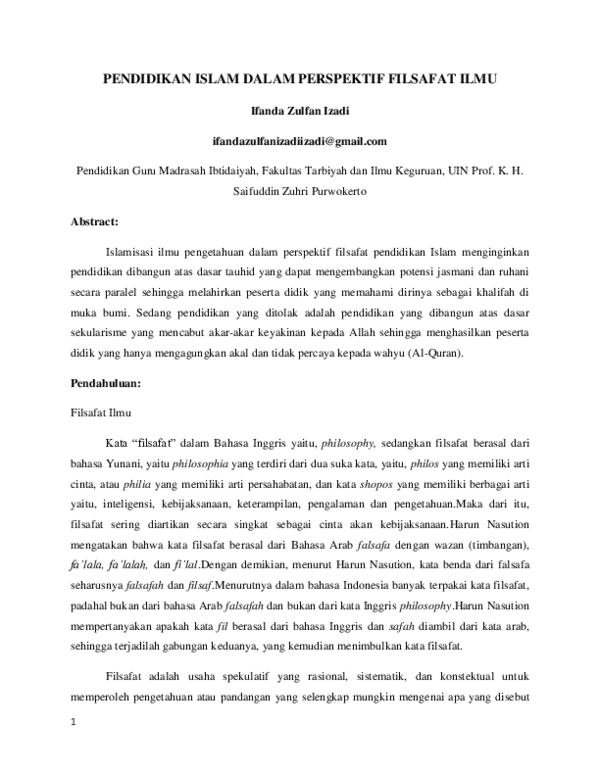 (PDF) PENDIDIKAN ISLAM DALAM PERSPEKTIF FILSAFAT ILMU