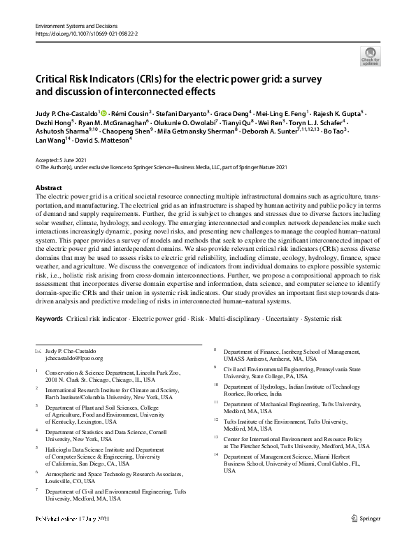(PDF) Critical Risk Indicators (CRIs) for the electric power grid: a ...