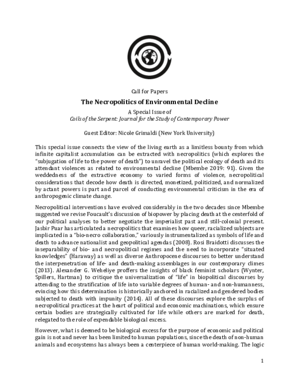 (PDF) The Necropolitics of Environmental Decline