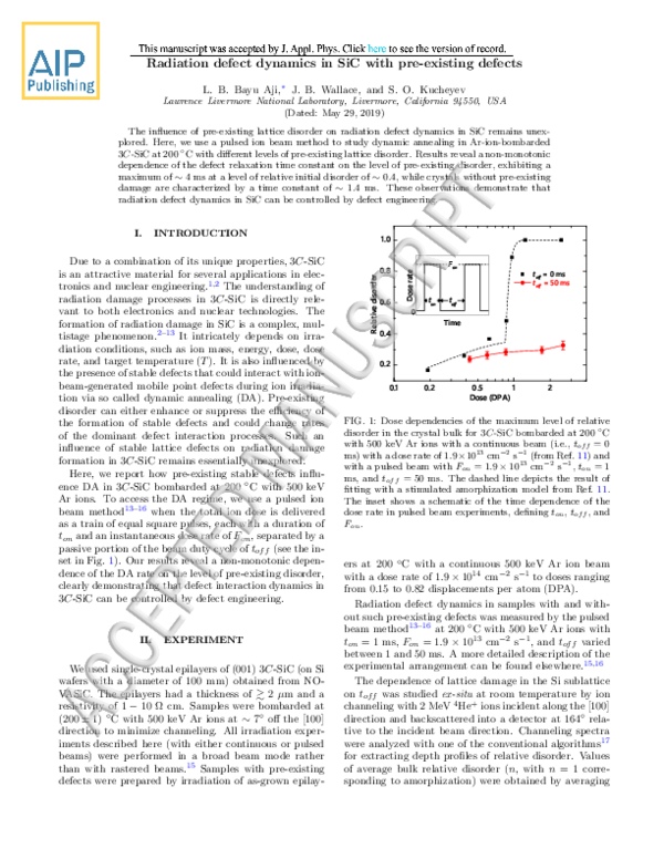 (PDF) Radiation defect dynamics in SiC with pre-existing defects