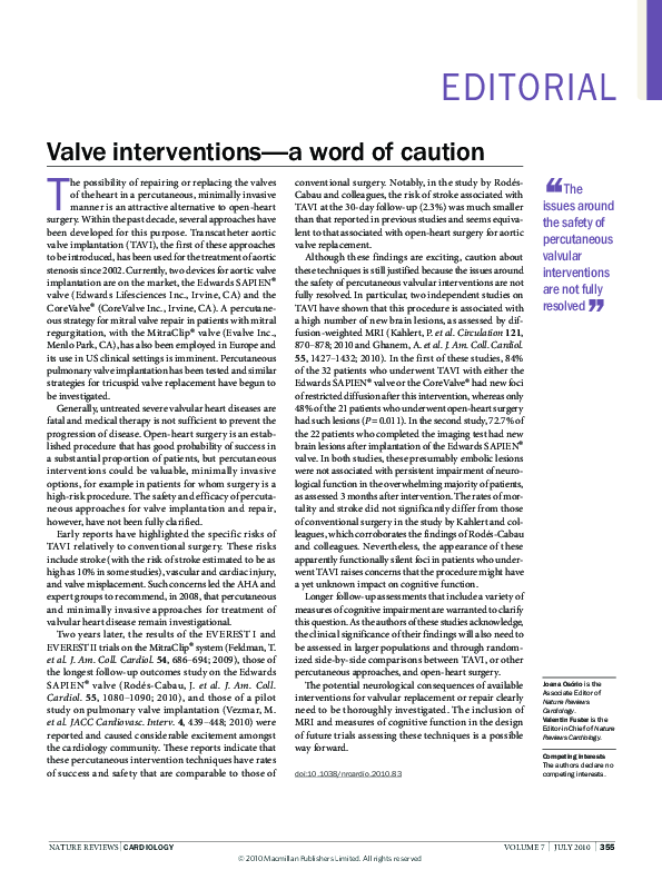 (PDF) Valve interventions—a word of caution